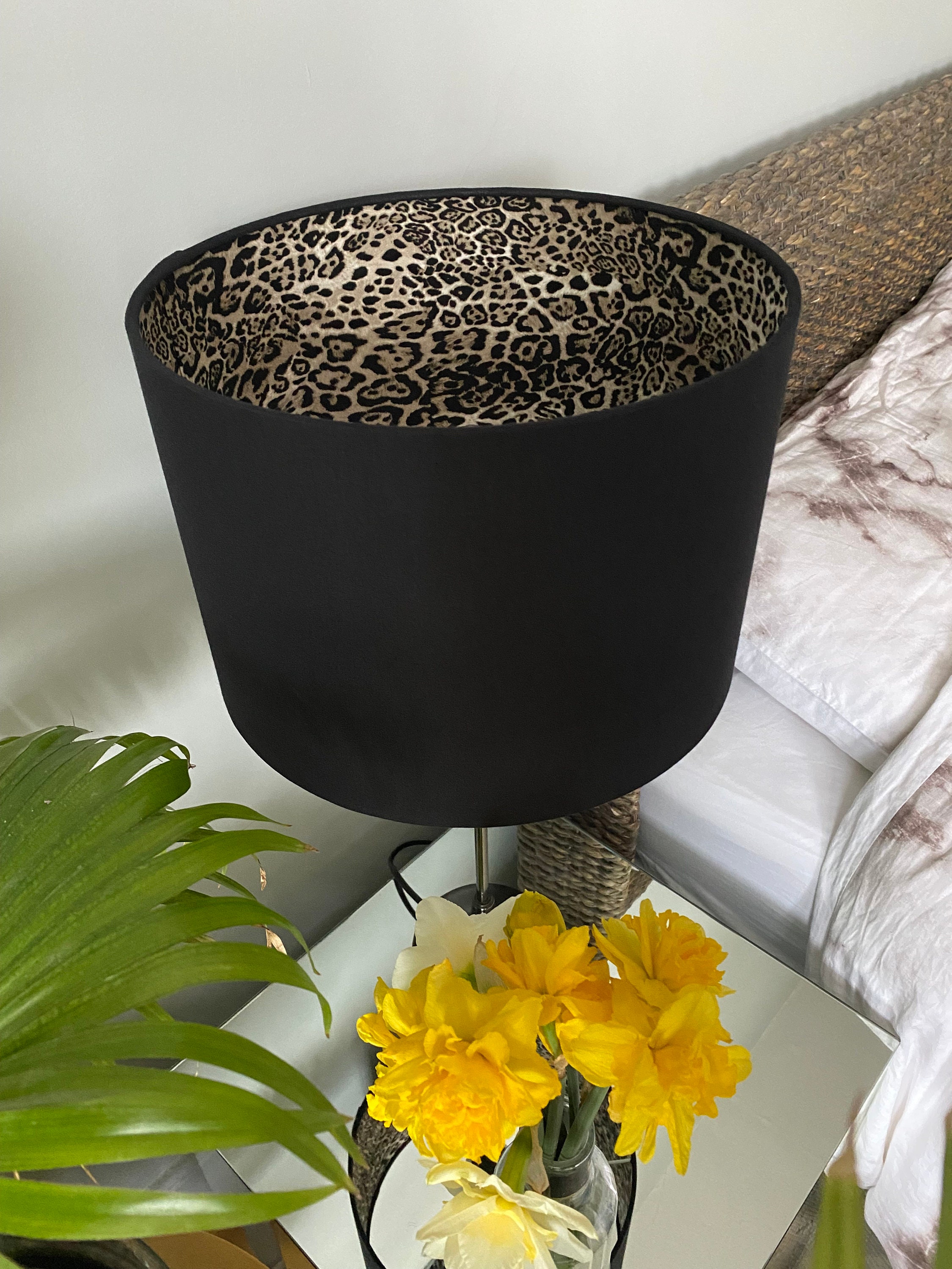 Double-sided Lampshade - 30cm Diameter With Black Outer & “lynx” Print ...
