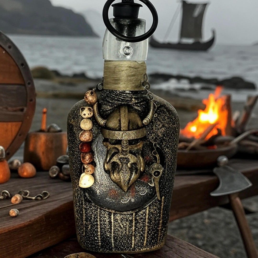 Viking Warrior Flask: Horned Helmet, Norse Whiskey - Etsy