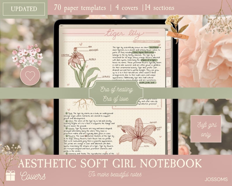 Aesthetic Soft Pink Digital Notebook for Note Taking on Ipad, Android ...