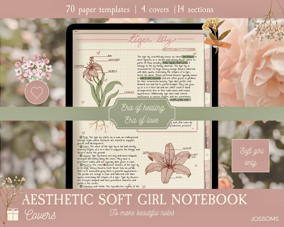 Aesthetic Soft Pink Digital Notebook for Note Taking on Ipad, Android ...