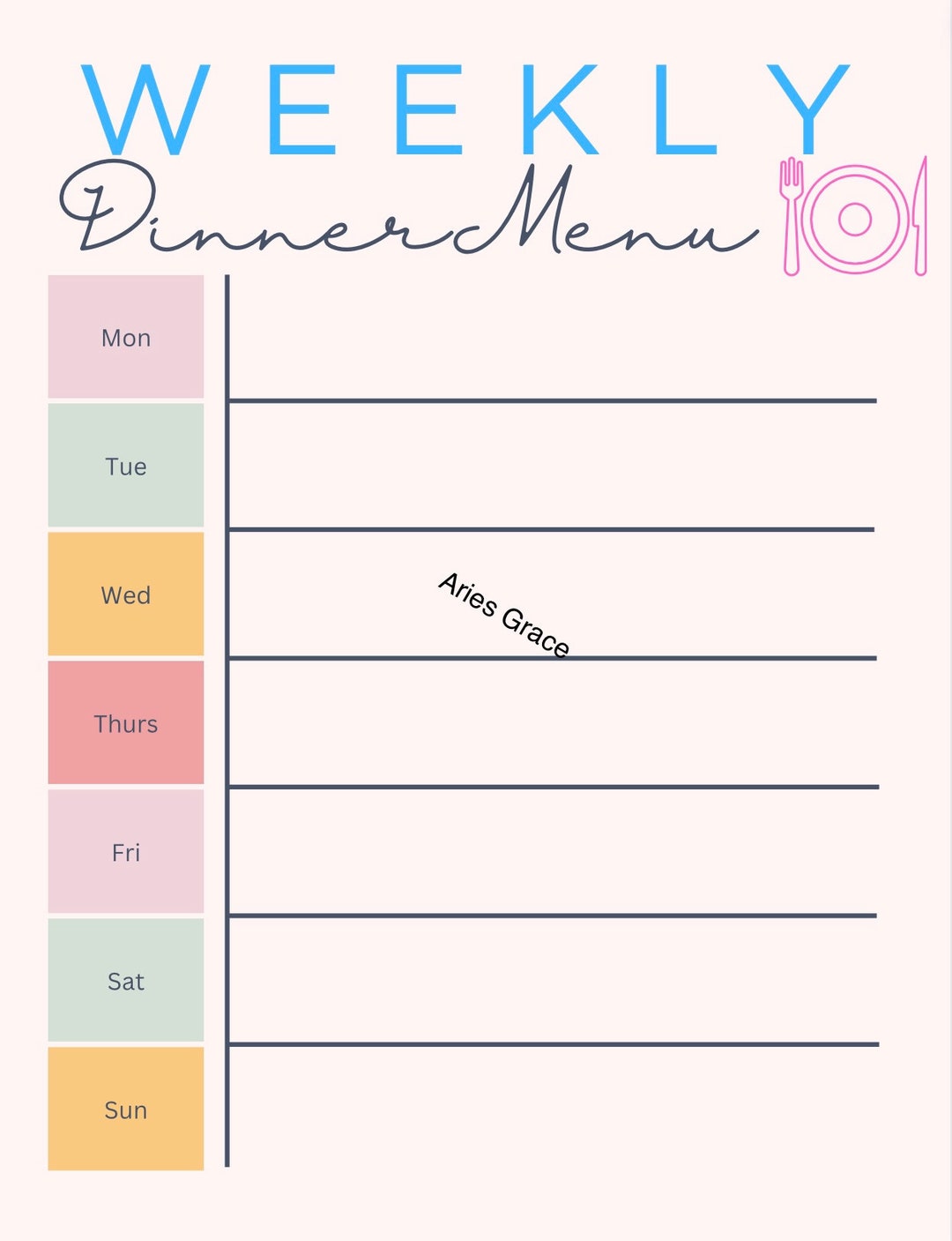 Printable Weekly Dinner Menu - Etsy