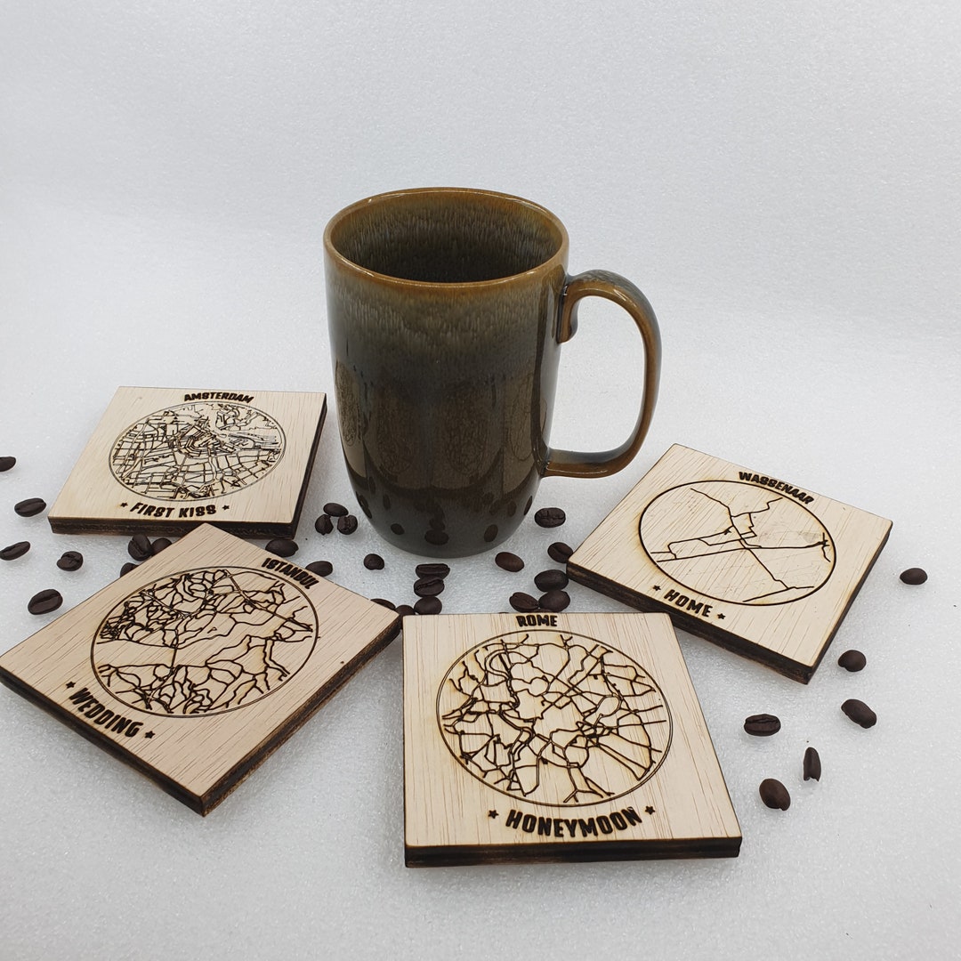 Custom City Map Coasters First Kiss Map Coasters Home Map Coasters ...