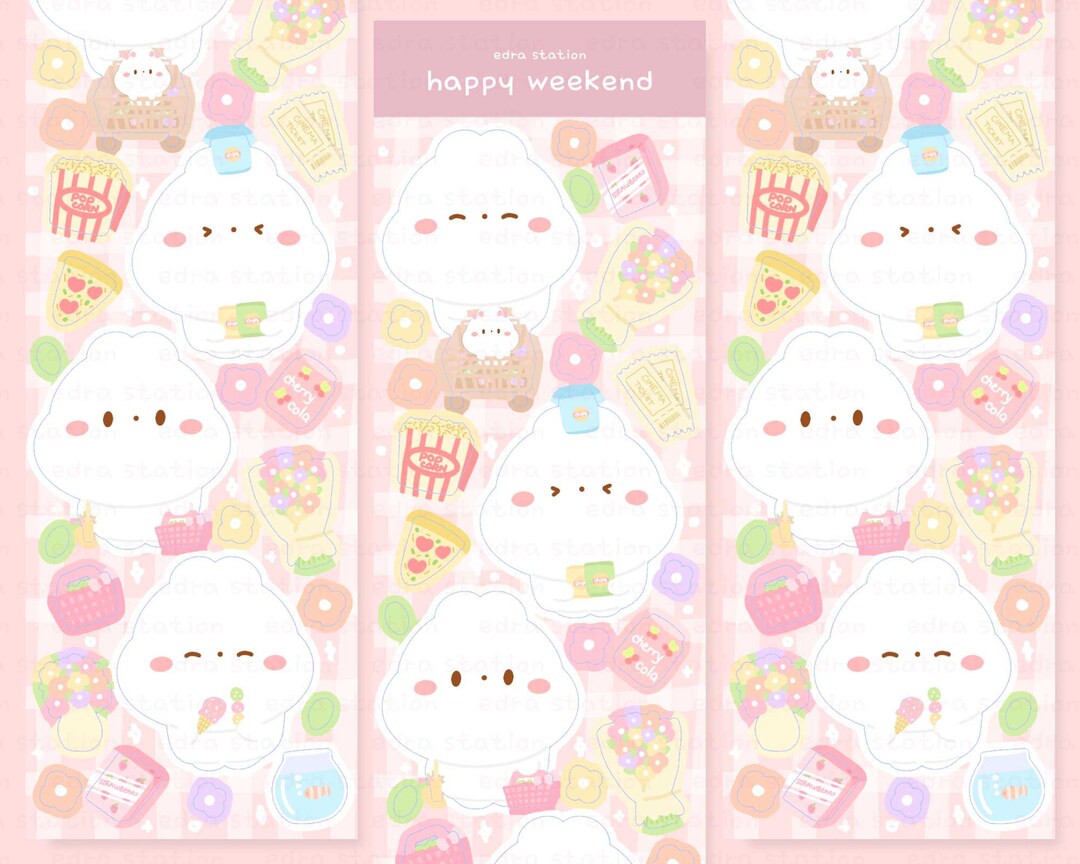 Happy Weekend Sticker Sheet Pink Sticker Sheet Cute Korean Style ...