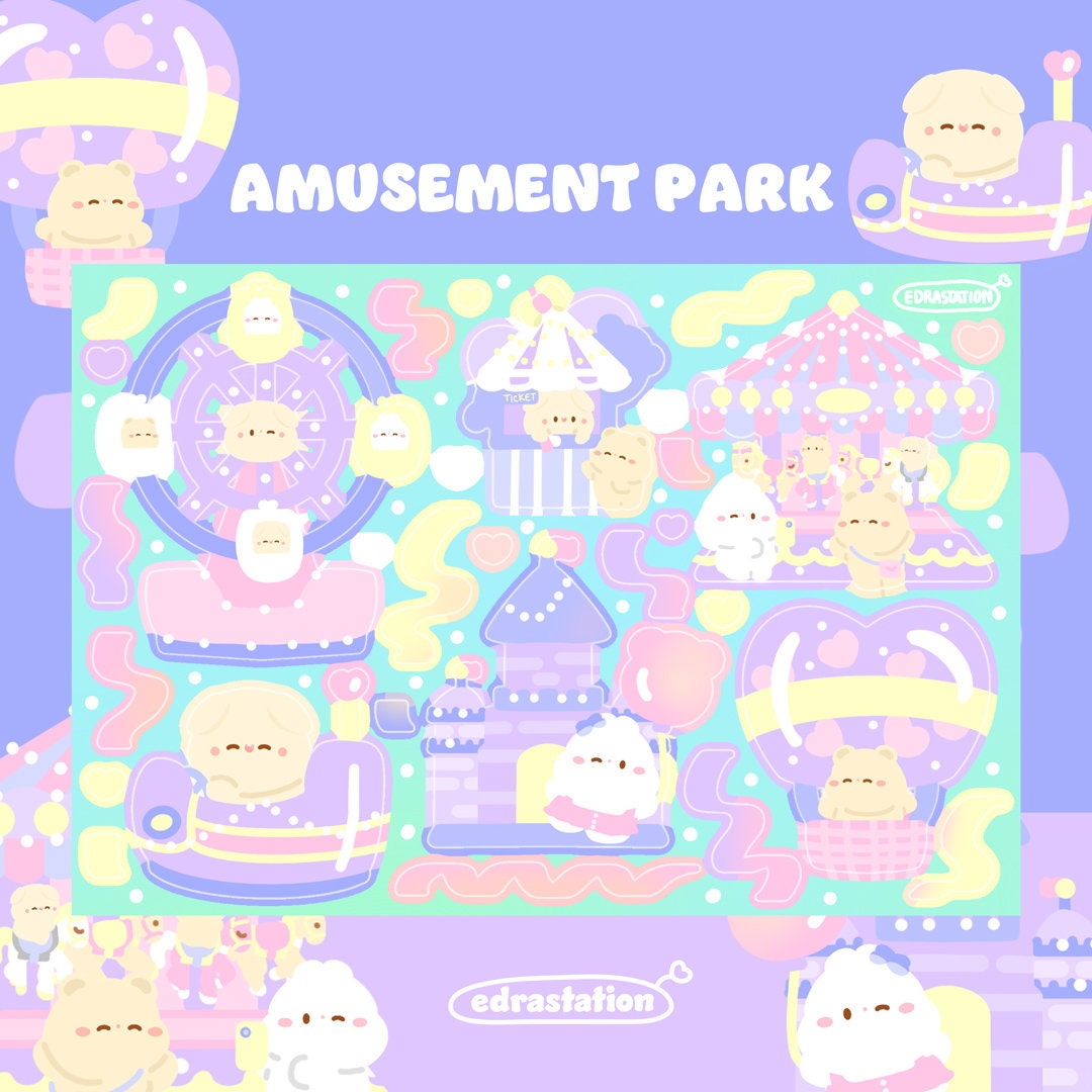 Amusement Park Sticker Sheet Kawaii Stickers Cute Sticker - Etsy