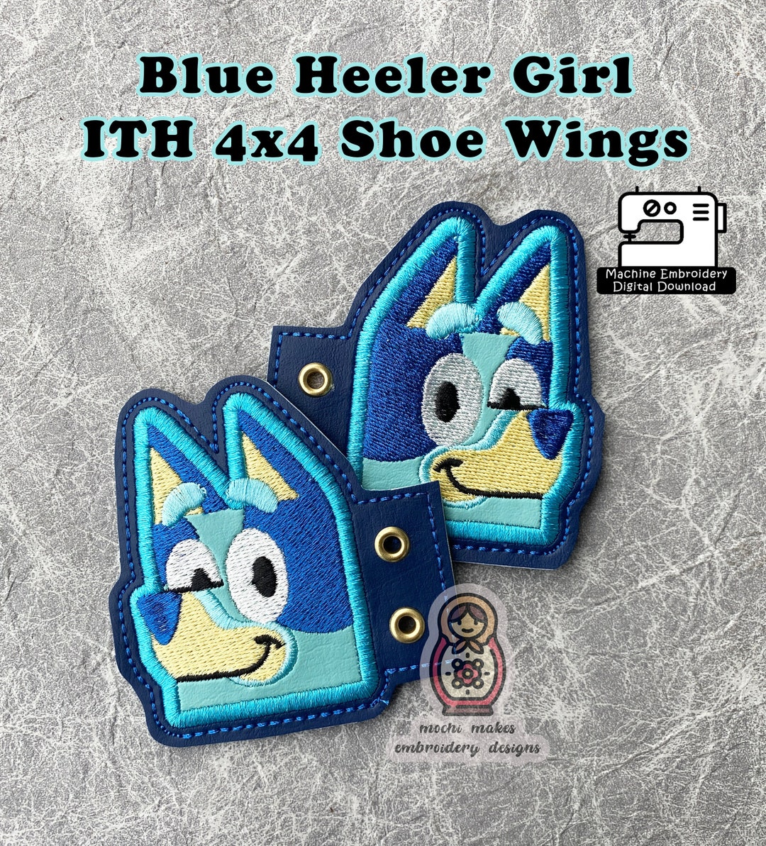 Blue Heeler Girl ITH Shoe Wings Boot in the Hoop Machine Embroidery DIY ...