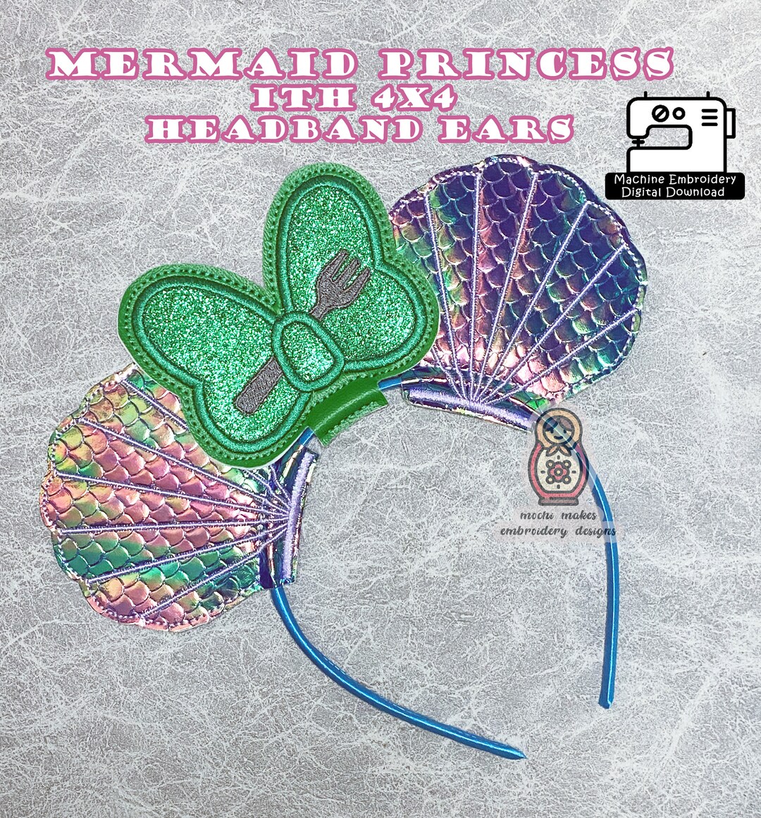 Mermaid Princess Sea Ocean ITH Headband Ears 4x4 Embroidery Pattern ...