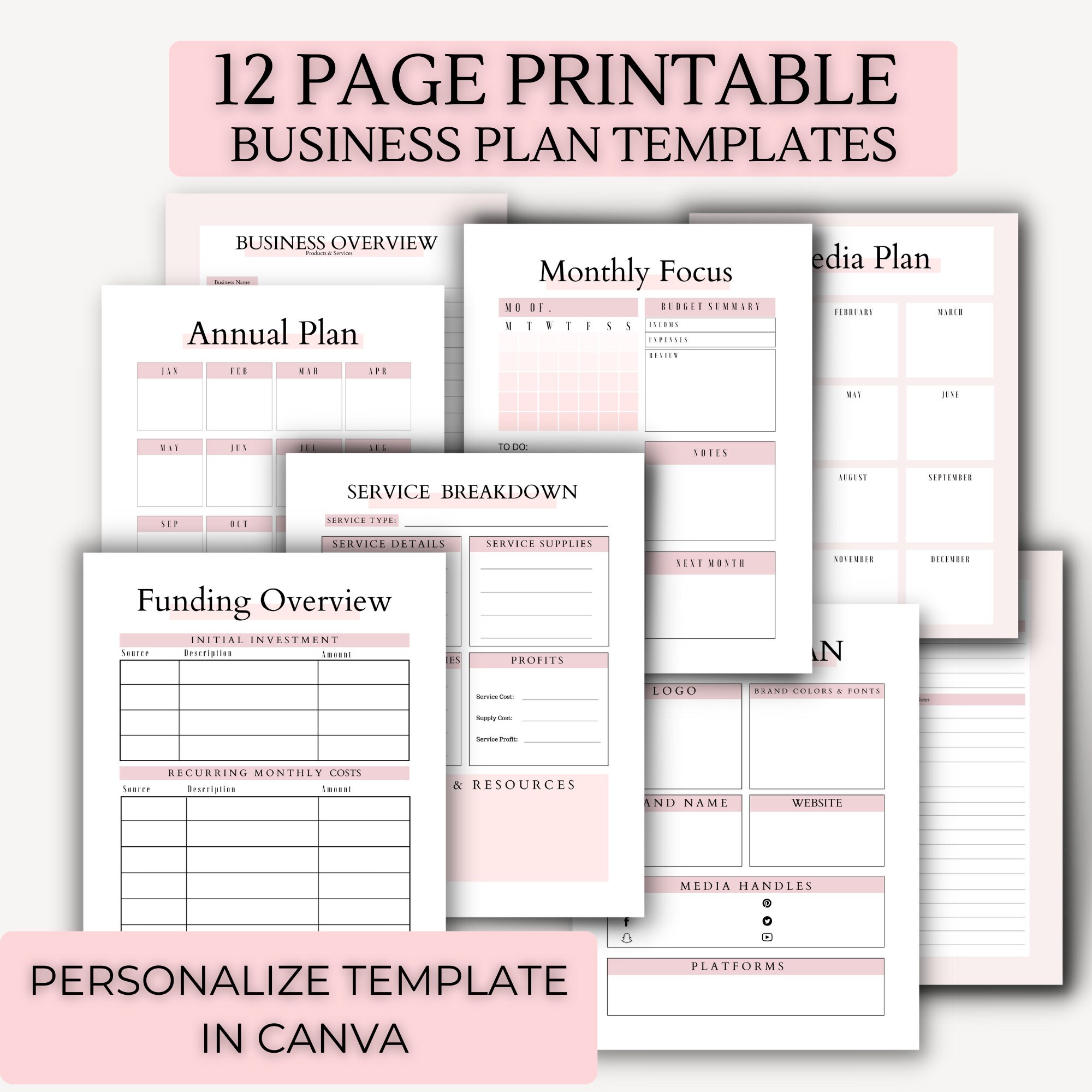 Printable Business Plan Template | Canva Editable Business Plan ...