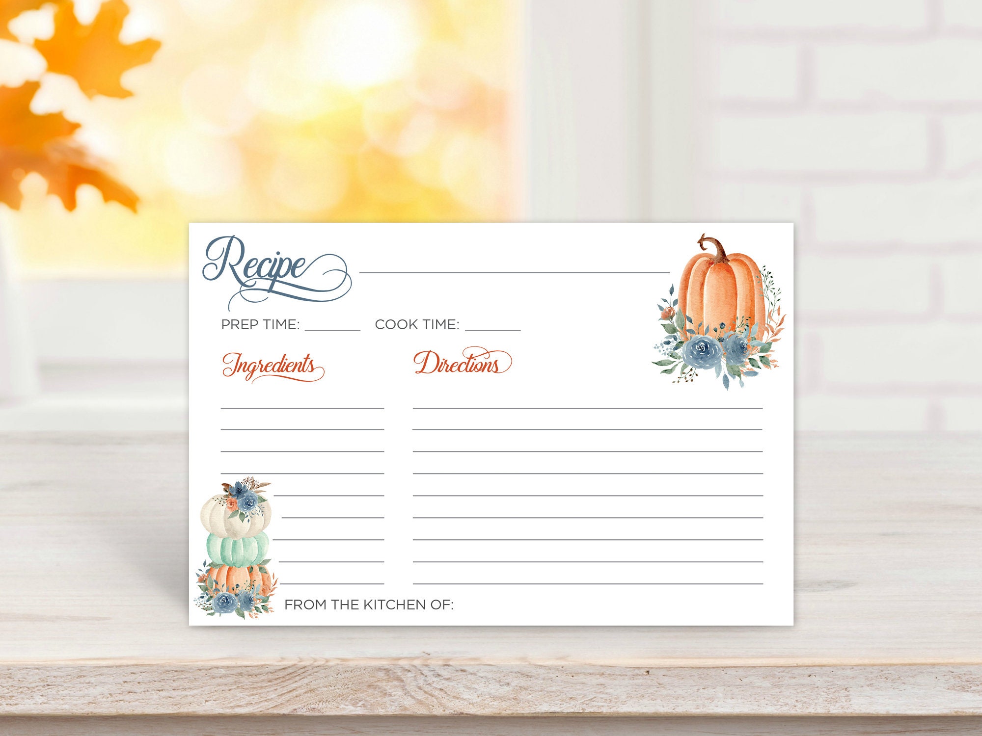 Thanksgiving Recipe Card Thanksgiving Pumpkin Thanksgiving - Etsy