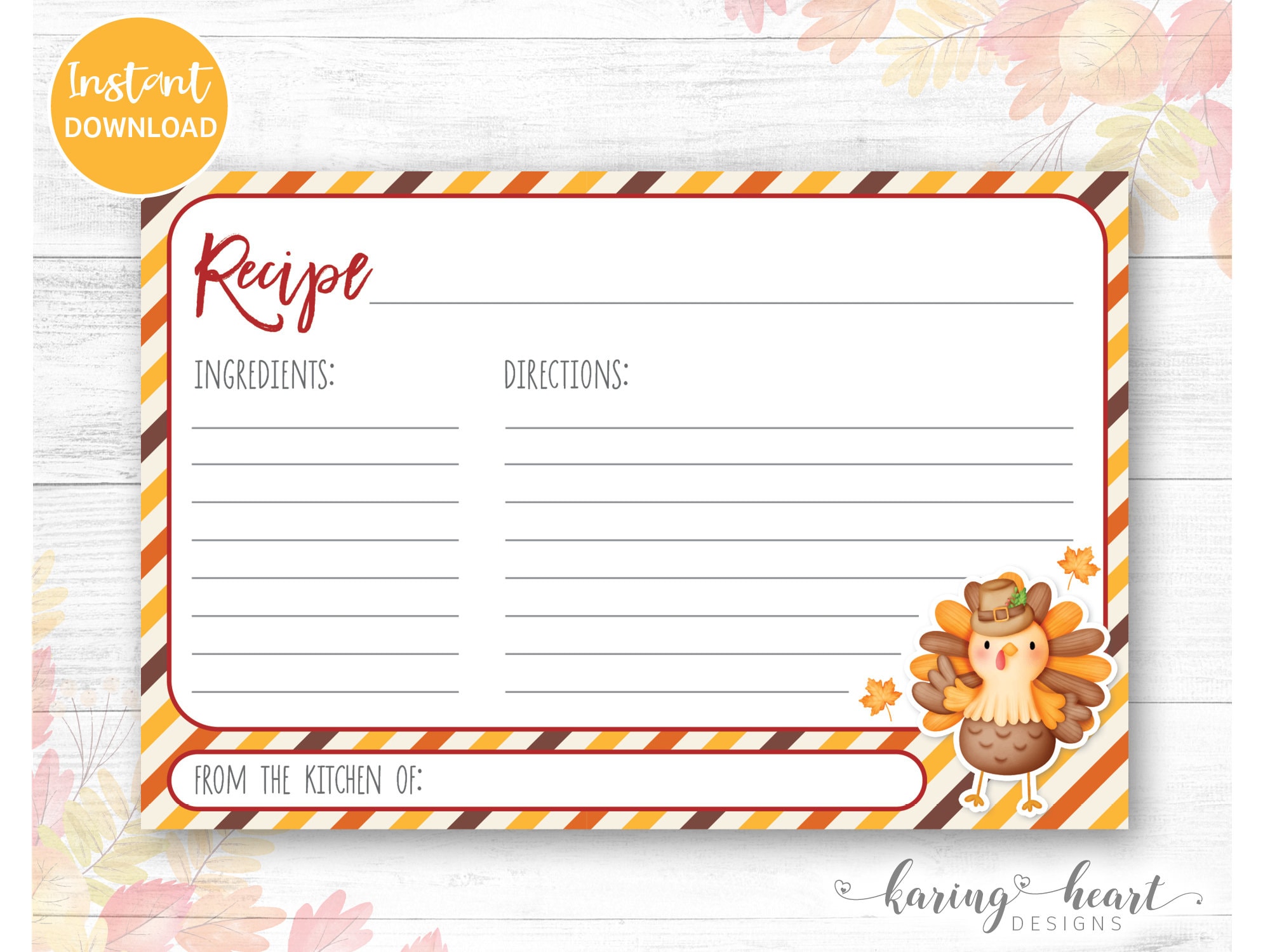 Thanksgiving Recipe Card, Thanksgiving Dinner Party, Thanksgiving Card ...
