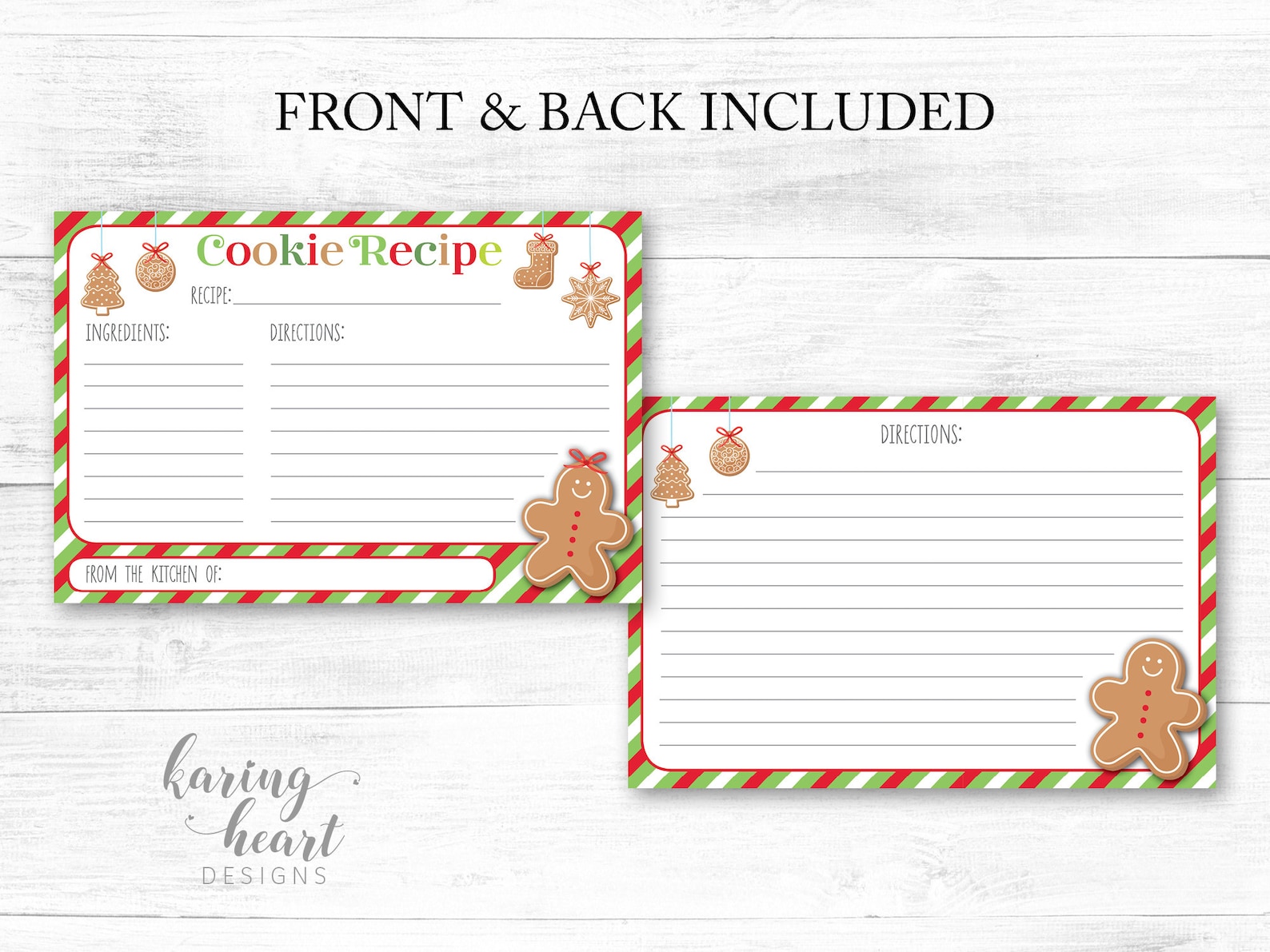 Christmas Cookie Recipe Card 4x6, Gingerbread Man, Printable Recipe ...