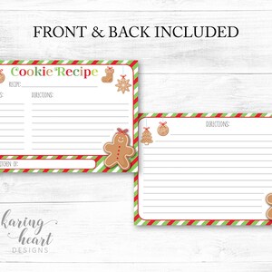 Christmas Cookie Recipe Card 4x6, Gingerbread Man, Printable Recipe ...