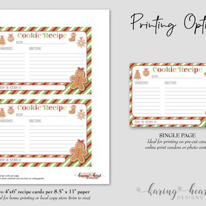 Christmas Cookie Recipe Card 4x6, Gingerbread Man, Printable Recipe ...