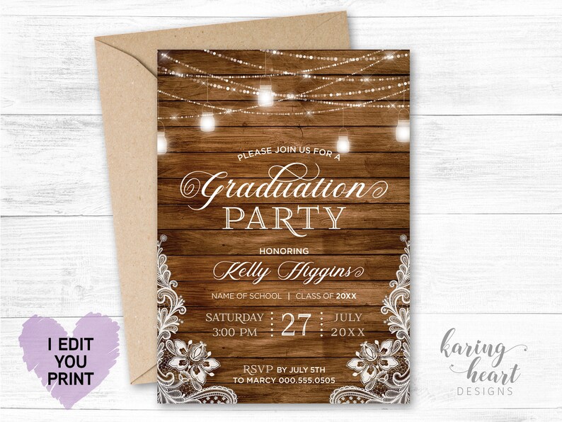 Graduation Party Invitation Graduation Invite Rustic Graduation ...