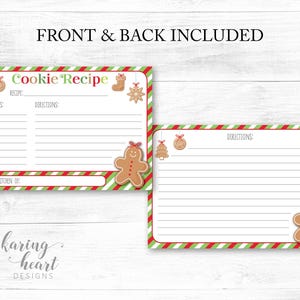 Christmas Cookie Recipe Card 4x6, Gingerbread Man, Printable Recipe ...