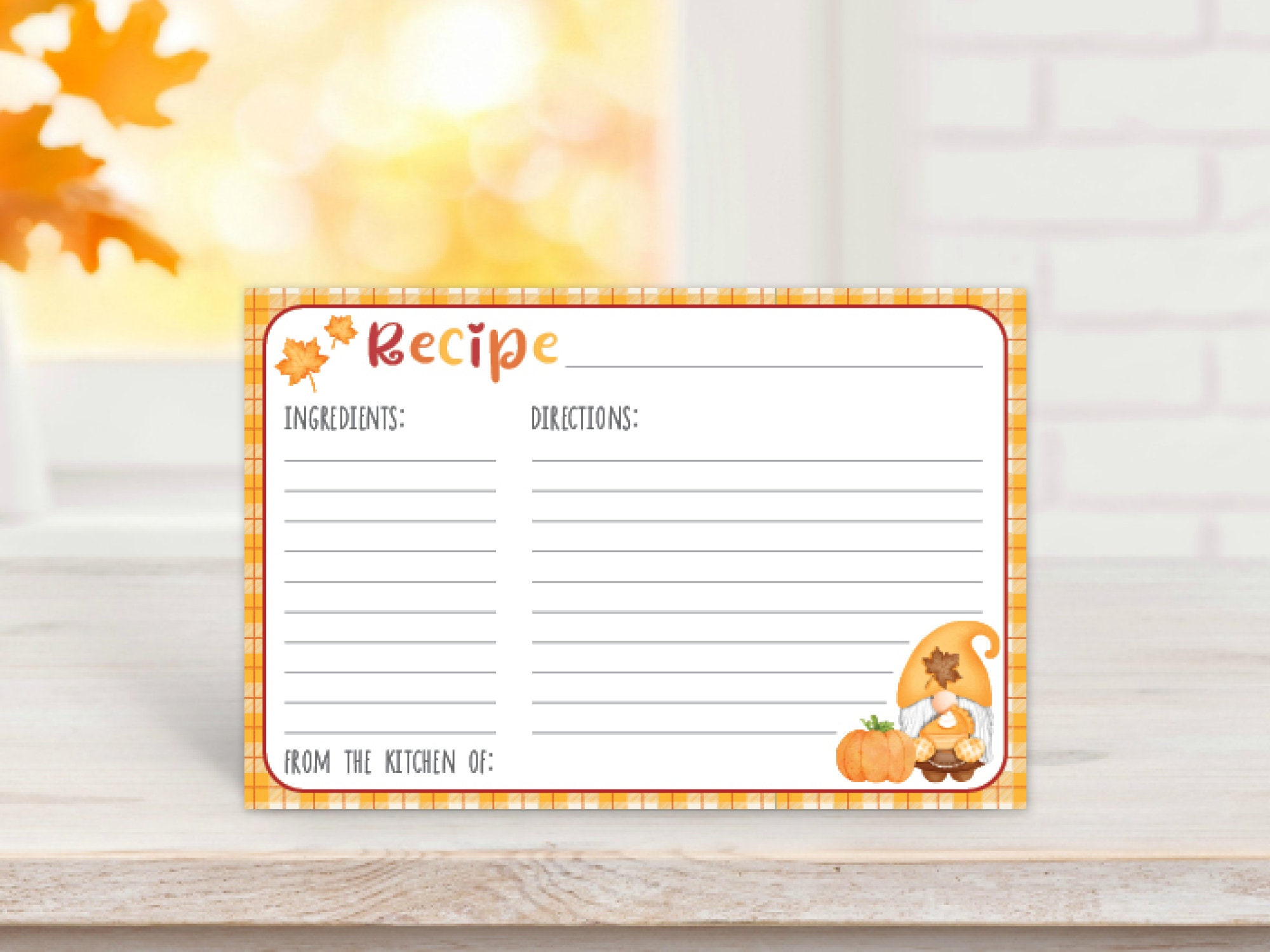 Thanksgiving Recipe Card, Thanksgiving Gnome, Thanksgiving Card, Gnome ...