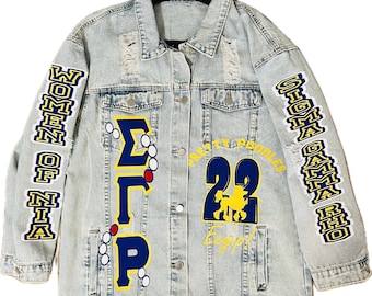 Sigma Gamma Rho Sorority Denim Jean Jackets 1922 Distressed Denim Jean ...
