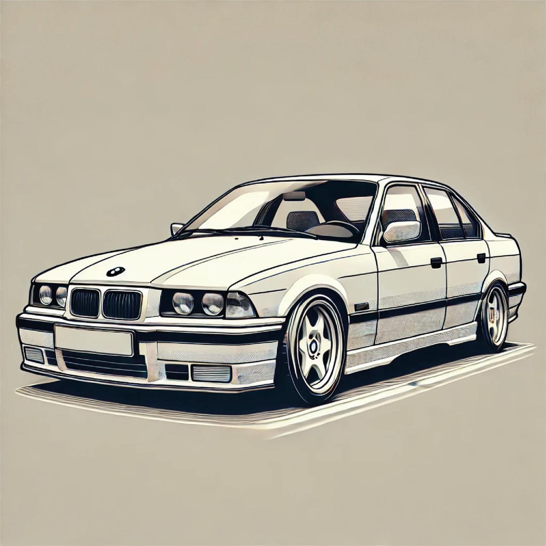 BMW E36 Sedan Art Illustration - High Quality Vector PNG File for ...