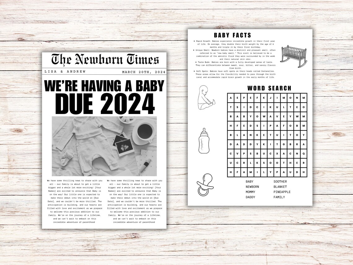 New Baby News Pregnancy Announcement Baby Shower Games - Etsy