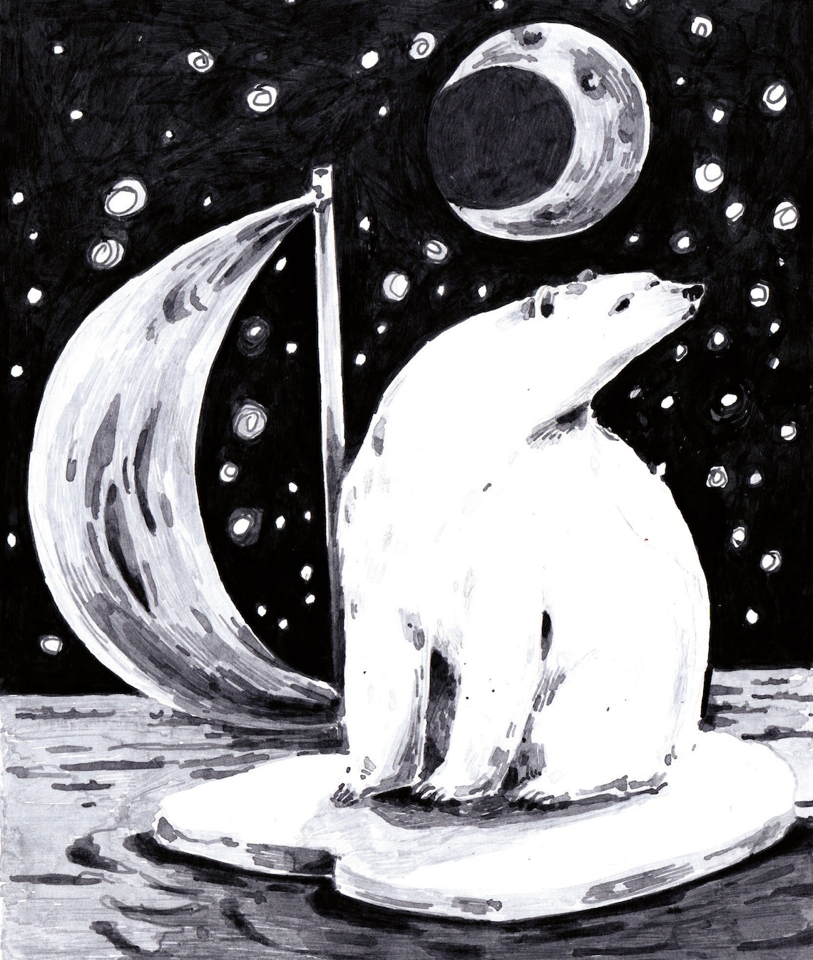 Sailing Polar Bear Fine Art Print - Etsy