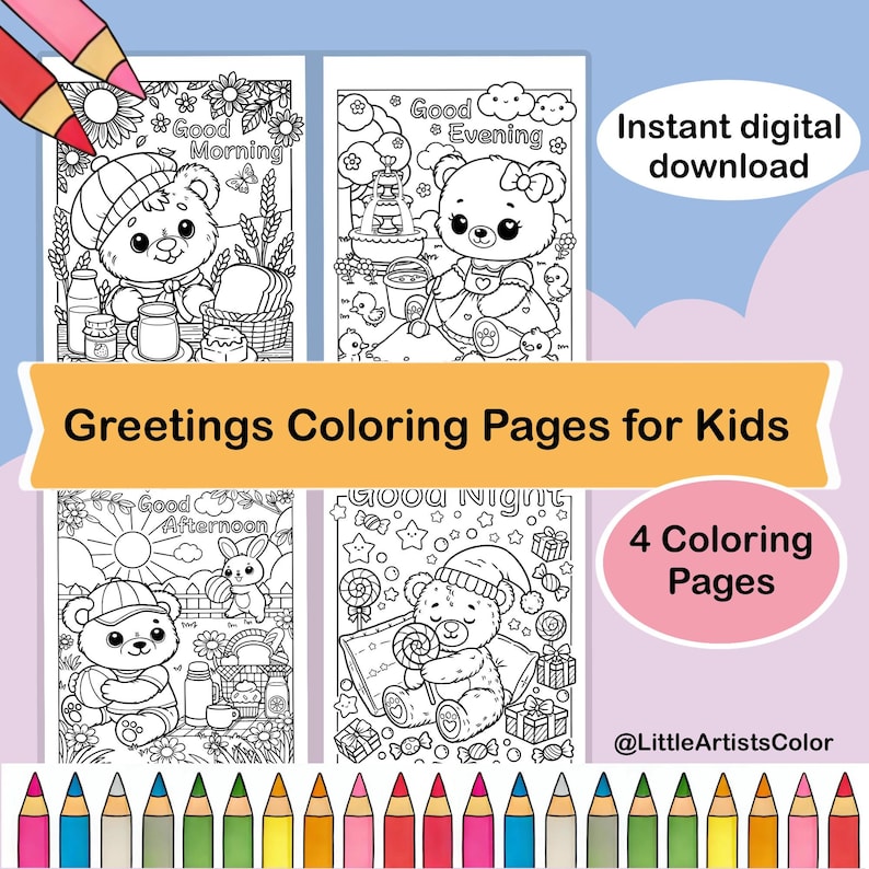Greetings Coloring Pages Good Morning, Afternoon, Evening and Night for ...