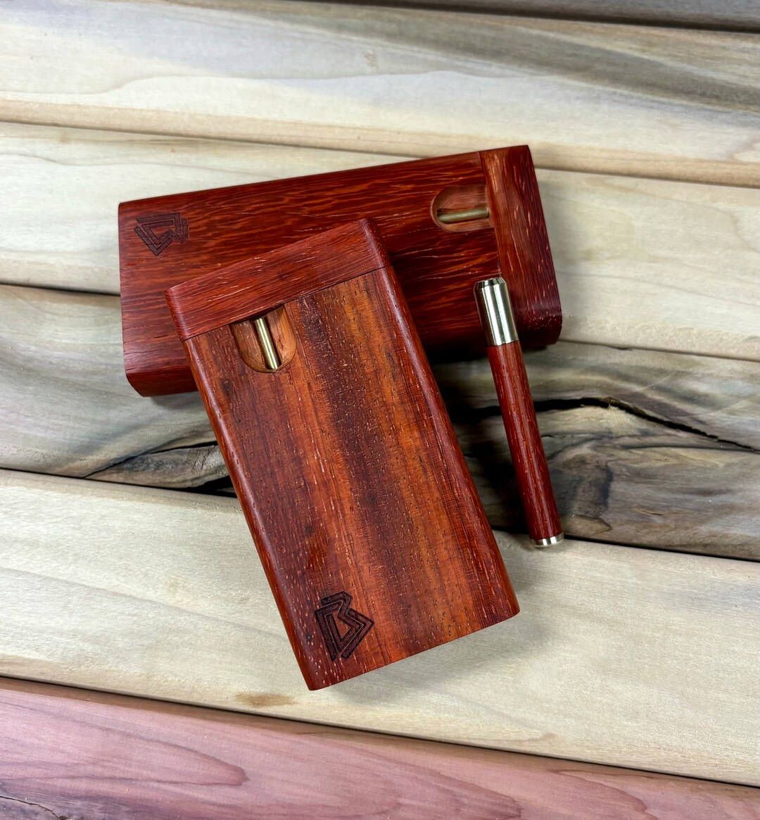 Exotic Padauk Wood 3.5" Dugout Stash Box W Brass Poker & Bat/one Hitter ...