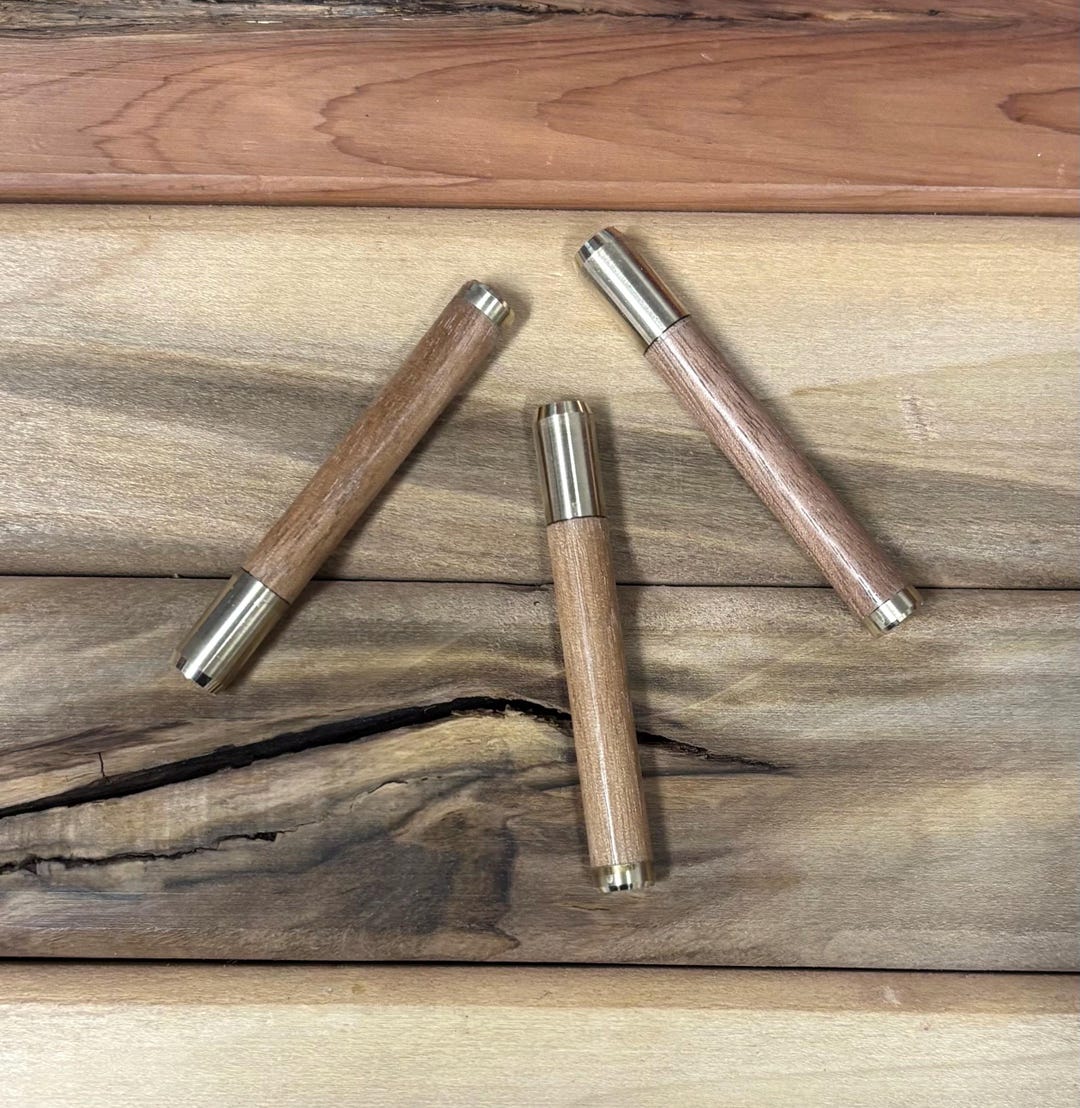 Black Walnut Wood & Brass Bat/one Hitter Pipe- Choice of 2.5" or 3" Bat ...