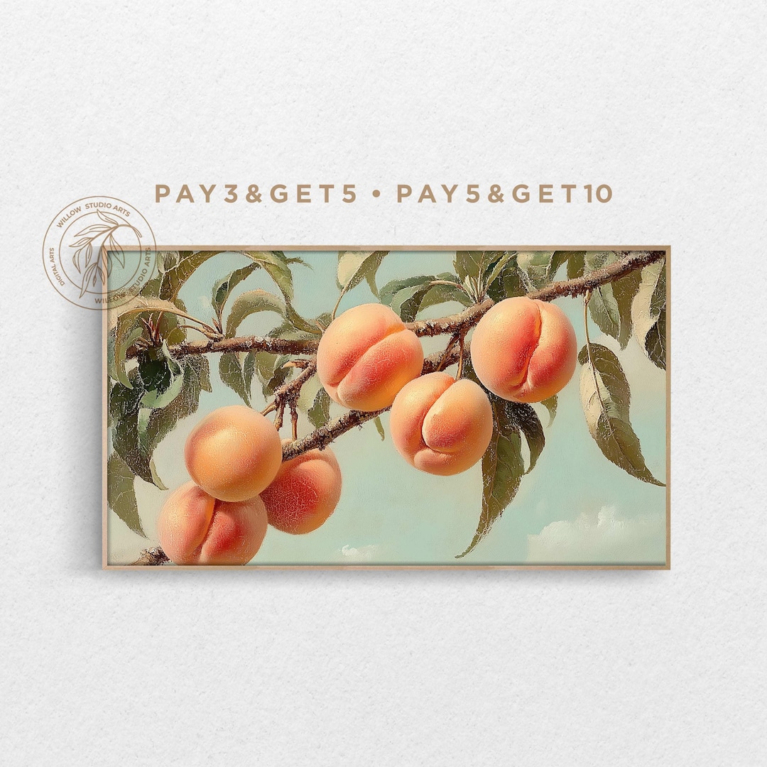 4K Samsung Frame TV Art, Pink Peaches on Tree Branch, Vintage Oil ...