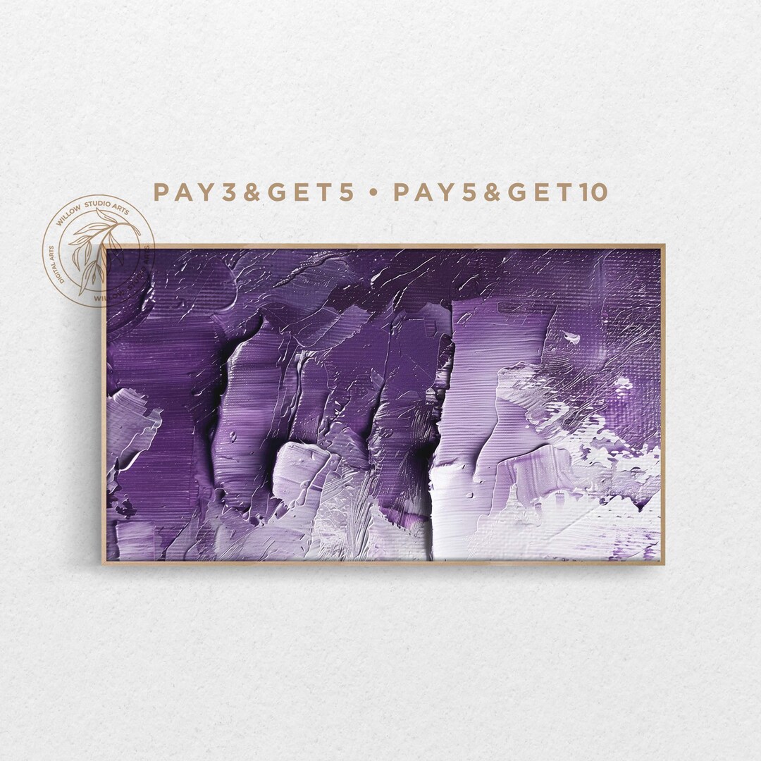 4K Frame TV Art, Abstract 3D Oil Painting, Purple & White Paints on ...