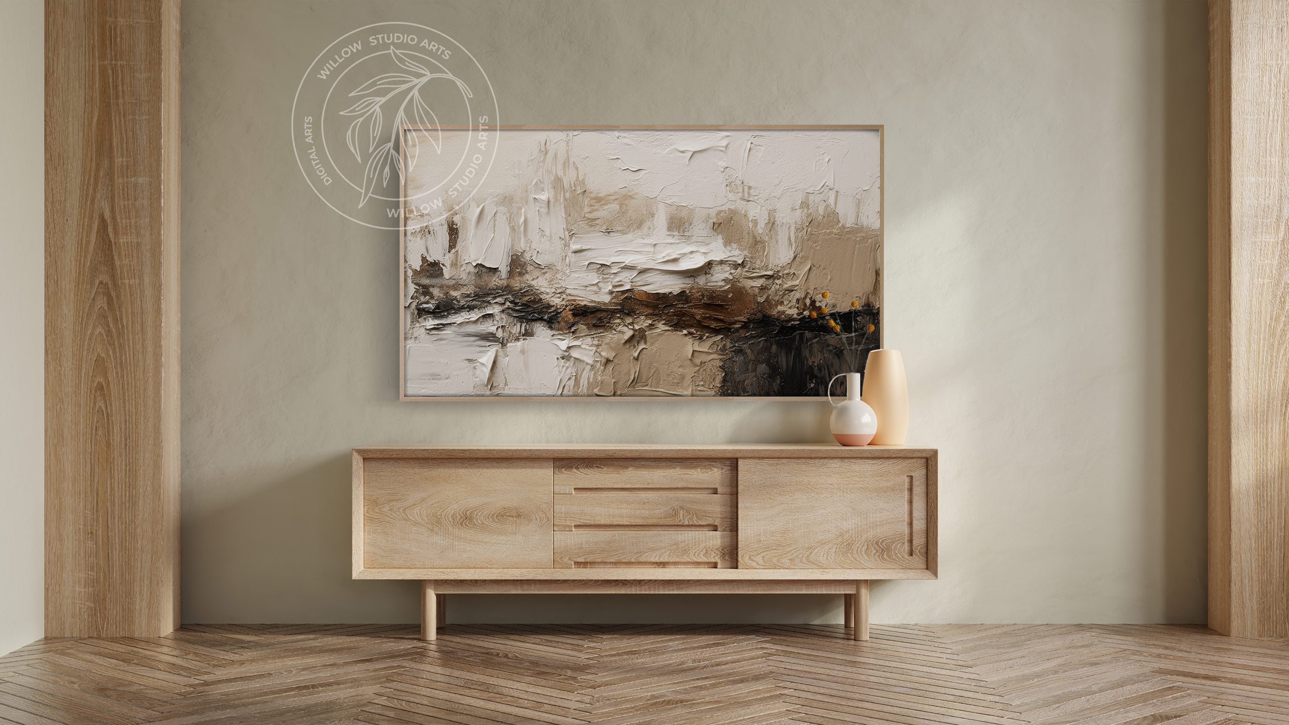 4K Samsung Frame TV Art, Neutral Beige Abstract Oil Painting, Impasto ...