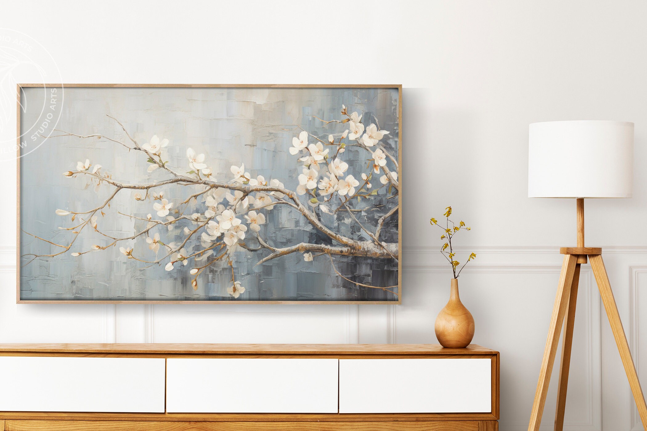 4K Spring Samsung Frame TV Art, White Cherry Blossom Vintage Oil ...