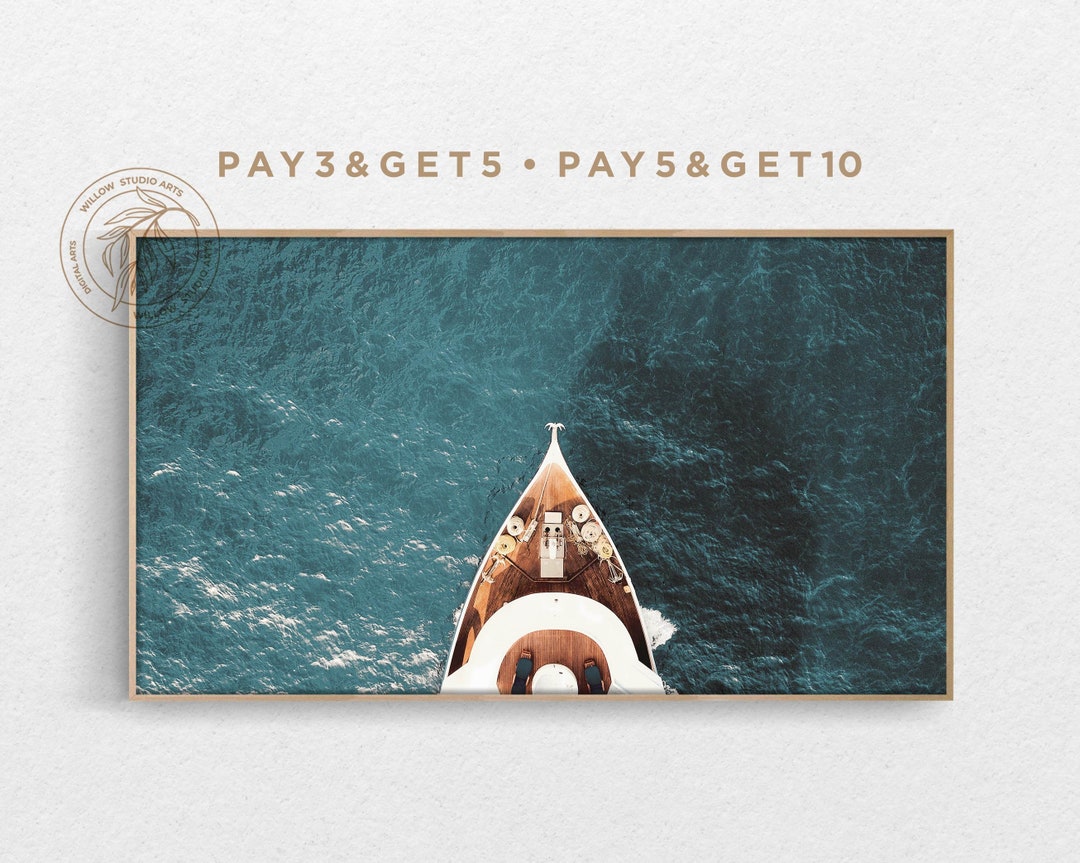 4K Samsung Frame TV Art, Dark Blue Ocean TV Art, Summer Sailing Boat ...
