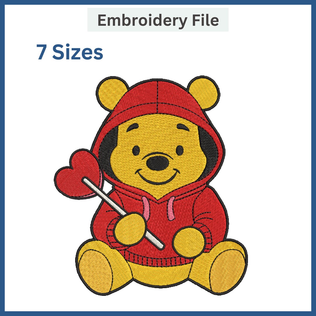 Pooh Embroidery Design | Pooh Valentine's Day | Pooh Love Valentine's ...