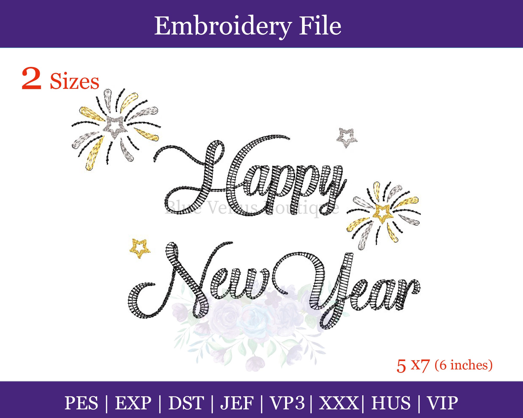 Happy New Years Embroidery Design New Years Design 2 Sizes - Etsy