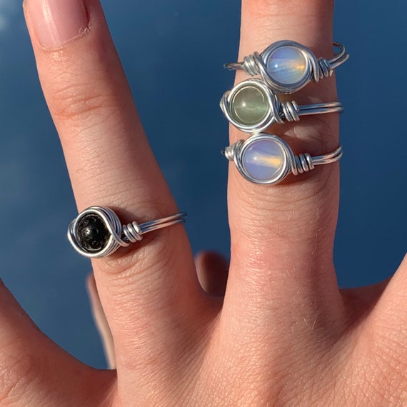 Handmade Crystal Sphere Wire-Wrapped Rings Crystal bead | Etsy