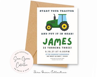 Tractor Birthday Invitation: Farm Theme, Editable Canva Template ...
