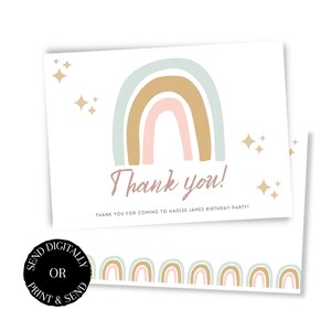 Boho Rainbow Birthday Thank You Card ,boho Rainbow Thanks, Birthday ...
