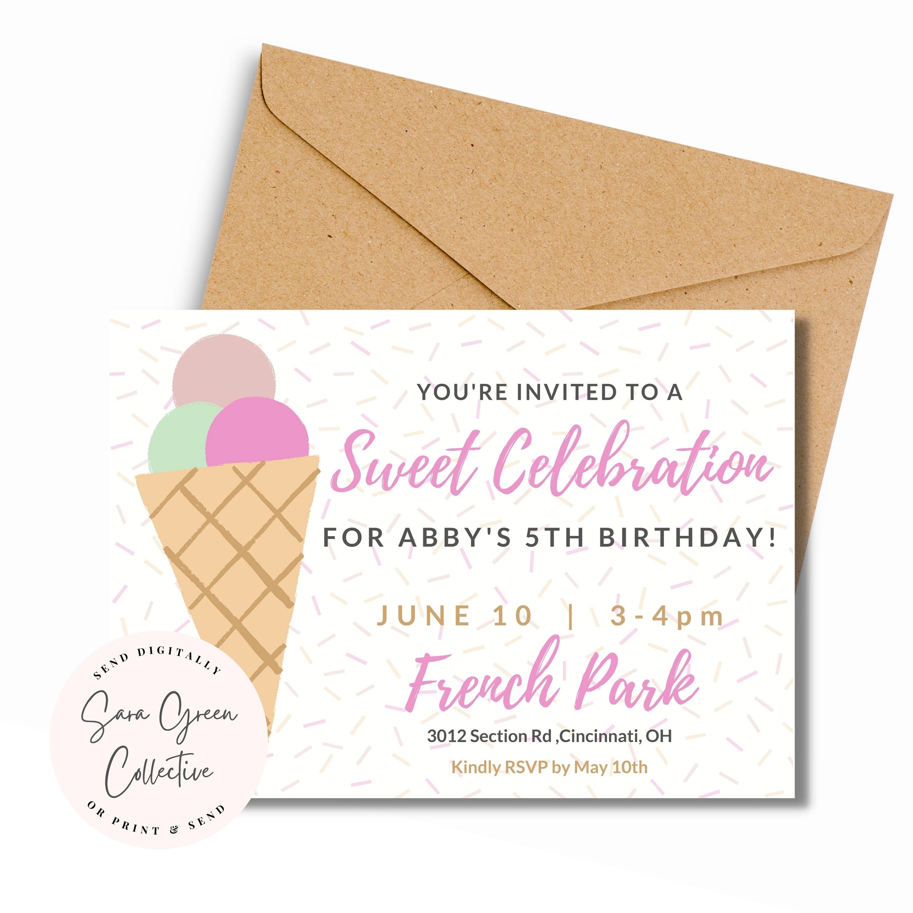 Ice Cream Invitation, Ice Cream Party Invite, Girl Ice Cream Birthday ...