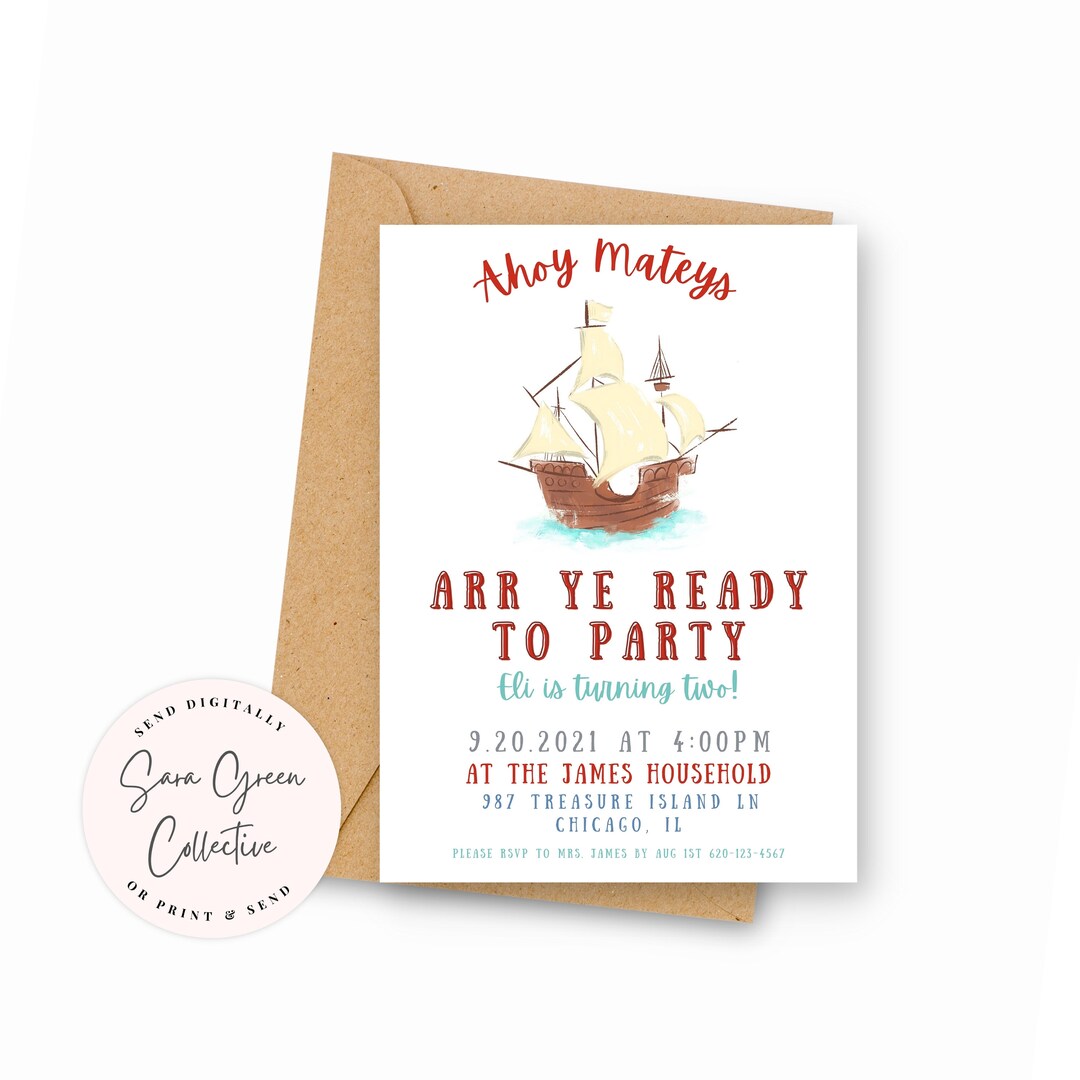 Ahoy Mateys Birthday,pirate Birthday Invitation,pirate Ship Birthday ...
