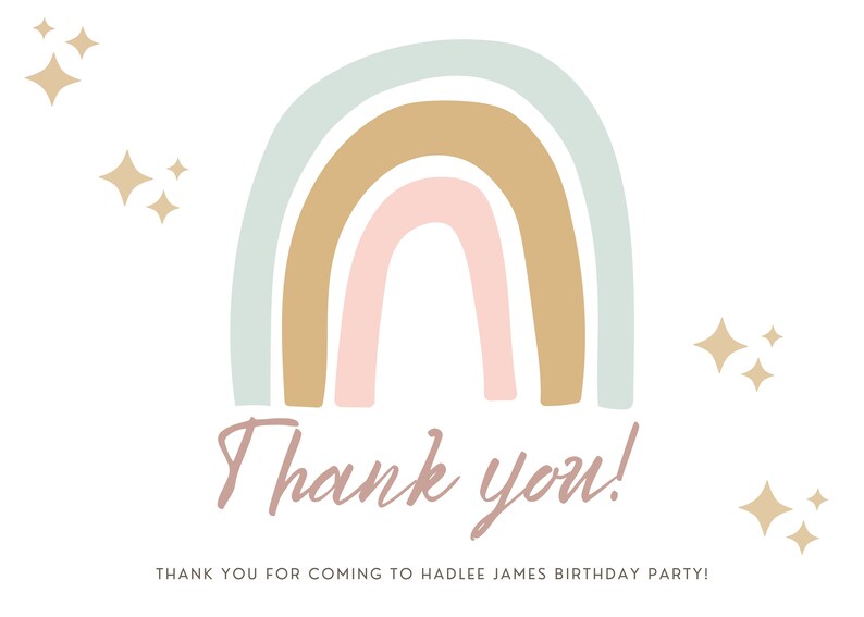 Boho Rainbow Birthday Thank You Card ,boho Rainbow Thanks, Birthday ...
