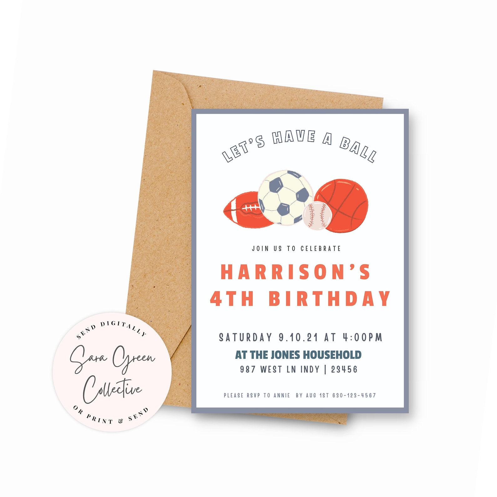 Sports Birthday Party Invite | Let's Have A Ball Invitation | Boys ...