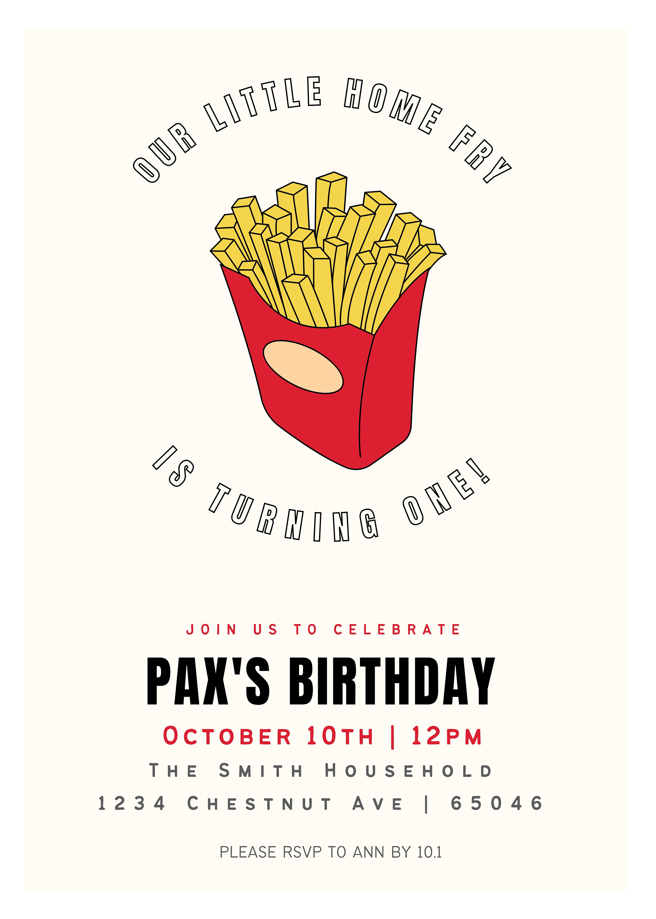 Home Fry Birthday, French Fry Party Invitation, Fries Birthday Party ...