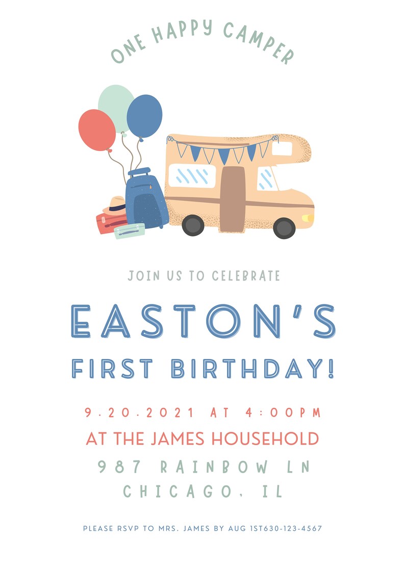 One Happy Camper Birthday | RV Invitation | Camper Birthday | RV Party ...