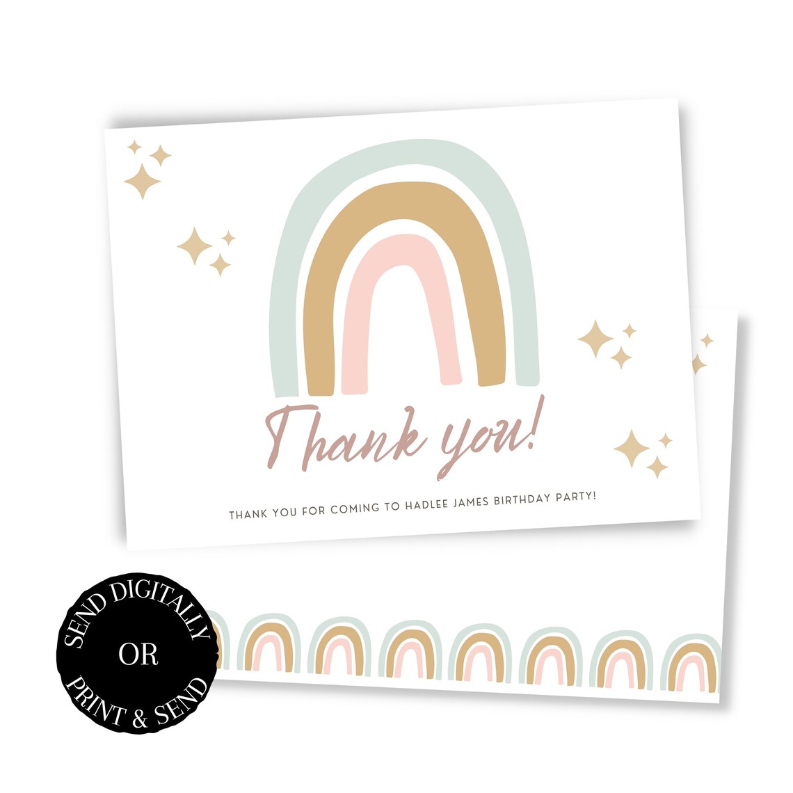 Boho Rainbow Birthday Thank You Card ,boho Rainbow Thanks, Birthday ...