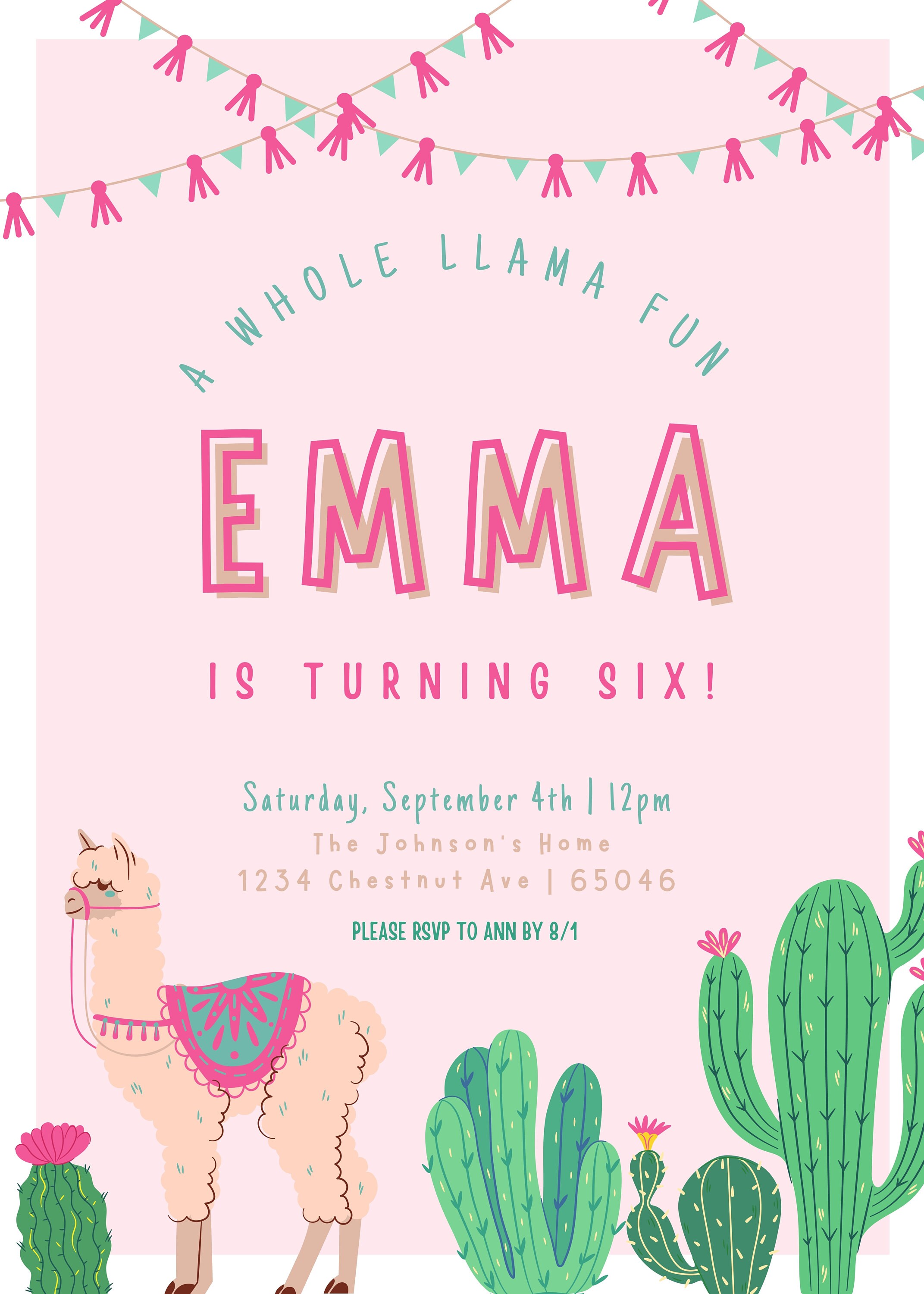 A Whole Llama Fun Birthday | Llama Invitation | Llama Fun Birthday ...