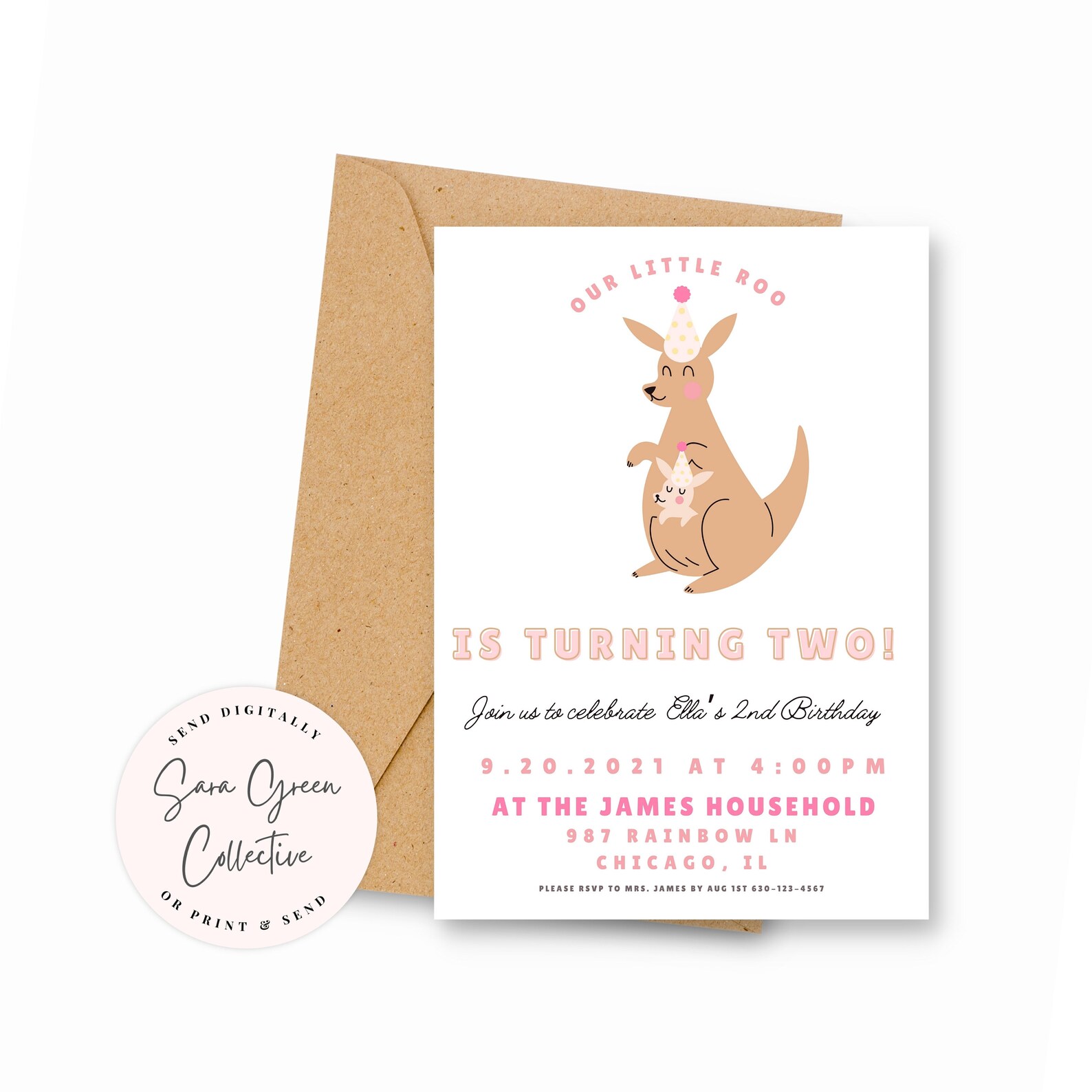 Our Little Roo Party Invite | Kangaroo Invitation | Kangaroo Birthday ...