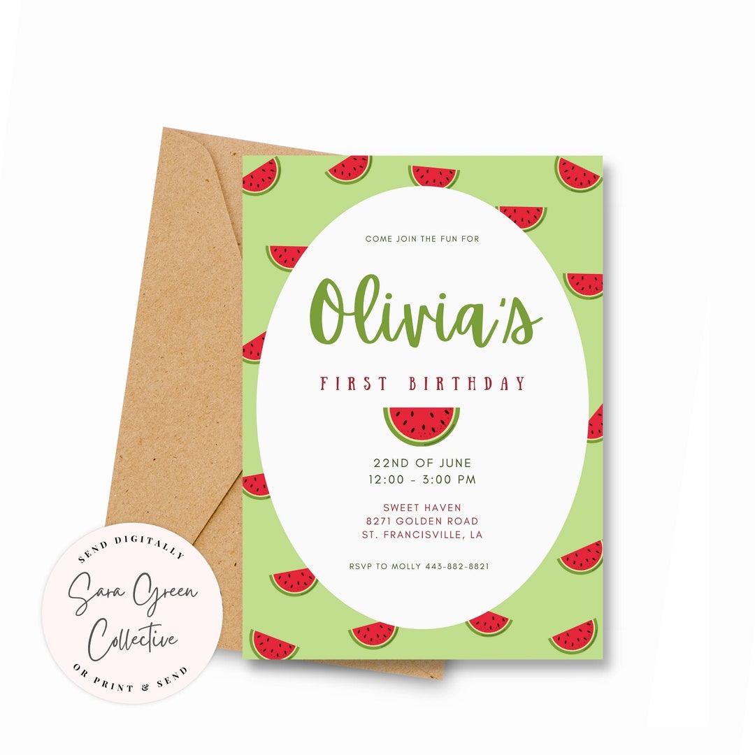 Watermelon Invitation,watermelon Party Invite, Birthday Invitation ...