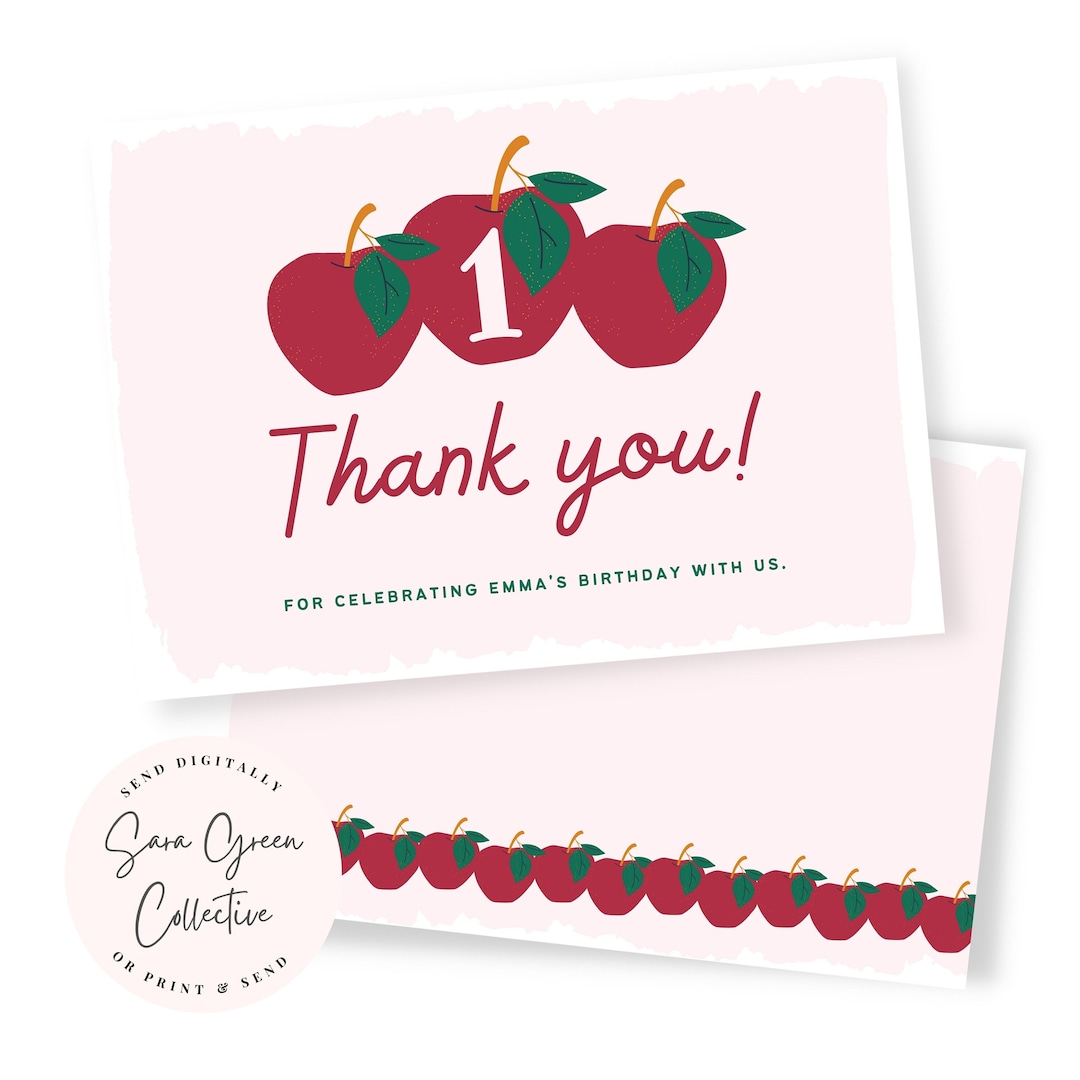 Apple Birthday Thank You Card: Canva Editable (digital Download) - Etsy