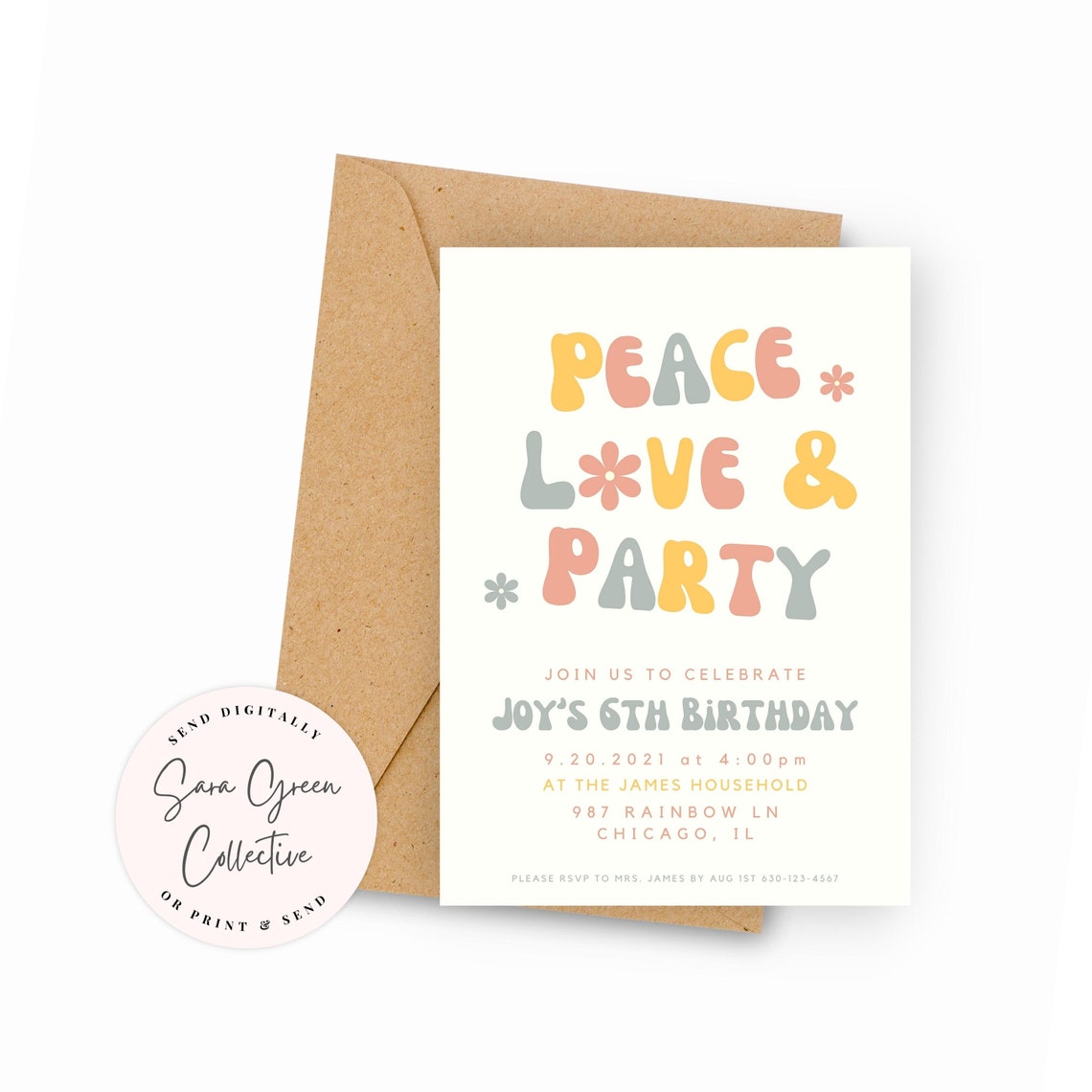 Hippie Birthday Peace Invitation Daisy Birthday Peace - Etsy