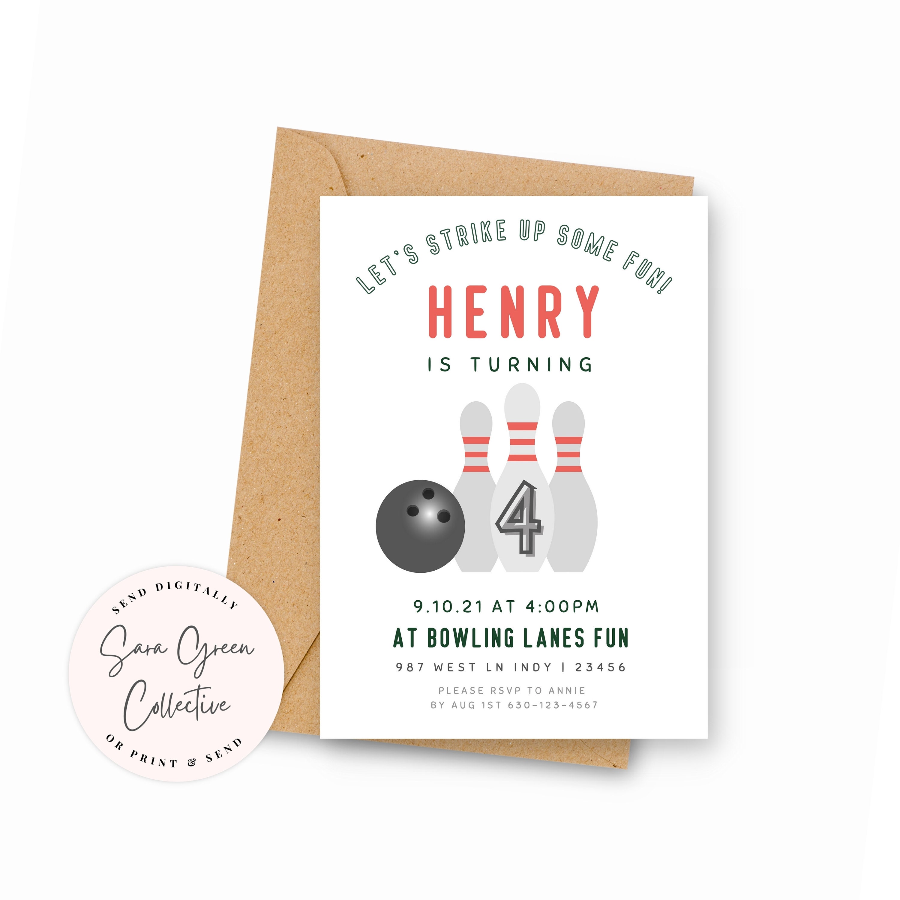 Bowling Birthday Strike up Some Fun Invitation Bowling - Etsy