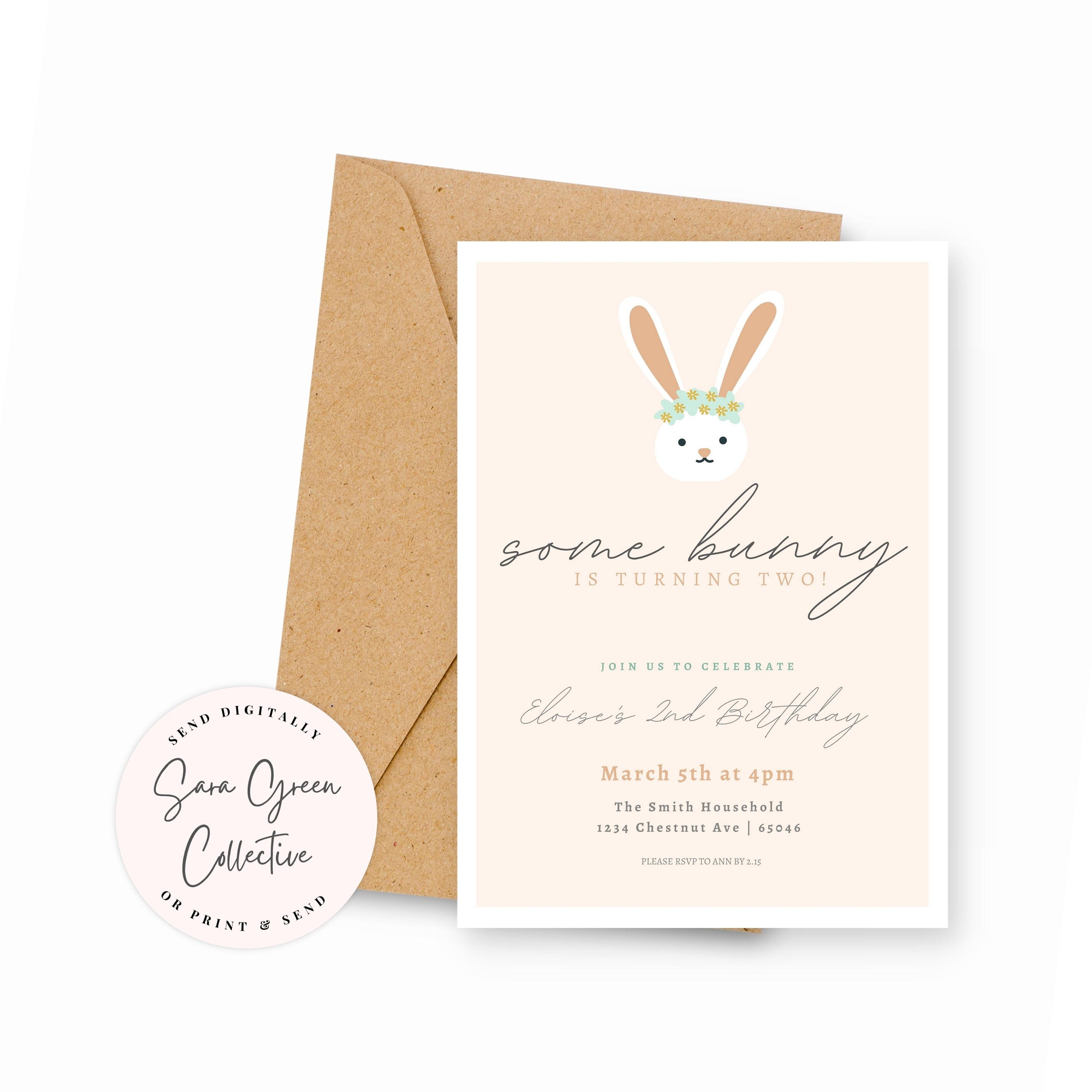 Editable Bunny Birthday Party, Easter Invitation, Some Bunny Birthday ...
